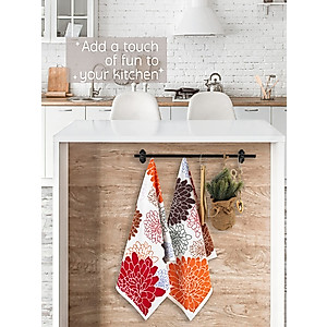 Kitchen Towels - 2-Piece Set of Absorbent Cotton Dishcloths (20x30 in), Durable & Oversized Farmhouse Design with Elegant Floral Pattern, Hanging Loop for Easy Hand & Dish Drying - White