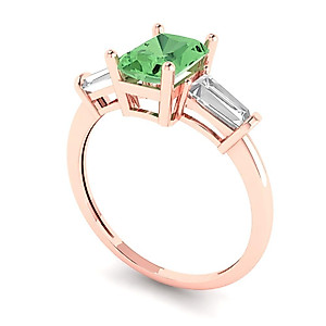 Clara Pucci 1.97ct Emerald Baguette cut 3 stone Solitaire Light Sea Green Simulated Diamond designer Modern Ring 14k Pink Rose Gold