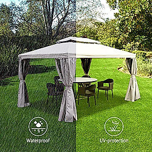 Fancihabor 10' X 13' Patio Gazebo, Outdoor Gazebo Canopy with Mosquito Netting and Curtains, Double-Roof Soft Top Gazebo Canopy for Patio, Deck, Backyard, Garden, Lawns (Grey)