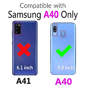 FDCWTSH Compatible with Samsung Galaxy A40 Wallet Case Wrist Strap Lanyard Leather Flip Cover Card Holder Stand Cell Accessories Phone Cases for Galaxi GlaxayA40 Women Men Black