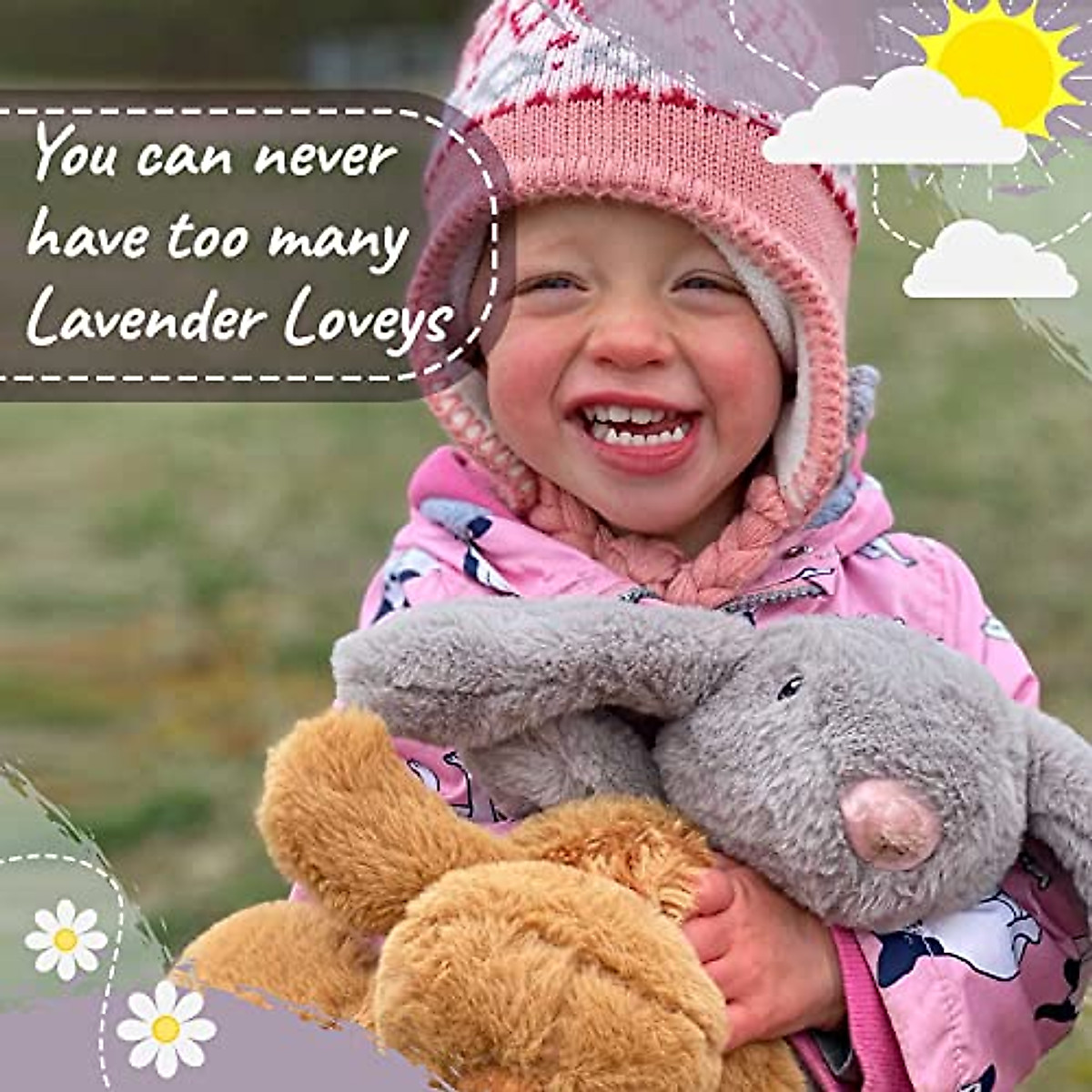 Lovey Microwavable Stuffed Animal - Large lovies for Babies which are heatable Stuffed Animals, Lavender Stuffed Animals micowavable with Removable Lavender Packet, Calming Heating pad Stuffed Animal