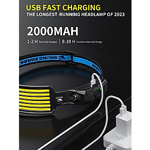 Smiling Shark Rechargeable Headlamp, 2 Pack Wide Angle 6*White Light The Brightest LED Head Lamp with Motion Sensor Waterproof Headlight for Camping Hiking Outdoor, Head-Light-LED-Lamp-Rechargeable