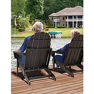 Folding Adirondack Chair - Durable HDPE Poly Lumber All-Weather Resistant, Foldable Oversized Balcony Porch Patio Outdoor Chair for Lawn, Backyard, Deck, Garden, Camping - Easy Installation, Black