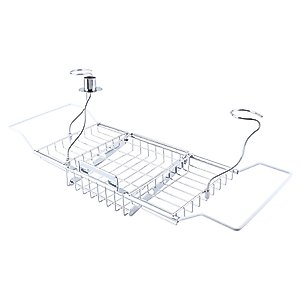 GOTOTOP Stainless Steel Bathtub Caddy Tray Red Wine Rack Holder Over Bath Tub Racks Expandable Shower Bathtub Tray Removable Wine Glass Book Holder