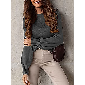 Dokotoo Crewneck Fall Sweaters for Women Long Sleeve Cut Out Backless Soft Tie Knot Knitted Pullover Casual Loose Gray Jumper Tops S