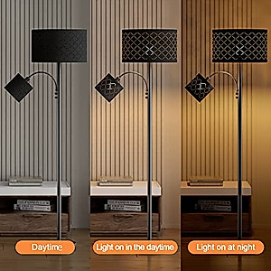 oachnat Modern Floor Lamp - Two Lampholders Light,Stable Base Quality lampshade and Independent Toggl Switch Lamp for Living Room and Bedroom,Bulb Included (Black)