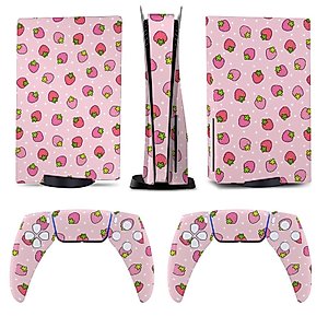 AoHanan Cute Strawberry 5 Skin Controller Accessories Cover Skins Anime Vinyl Cover Sticker Full Set for 5 Disc Edition