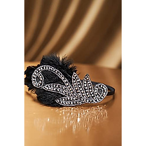 BABEYOND 1920s Flapper Headband Accessories Roaring 20s Feather Hair Band Vintage Gatsby Party Accessories (Silver)