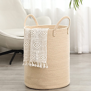 Large Laundry Basket Woven Cotton Rope Laundry Hamper 15" x 19.6" Woven Baby Laundry Basket for Blankets Toys Storage Basket Natural cotton thread clothing sorting basket