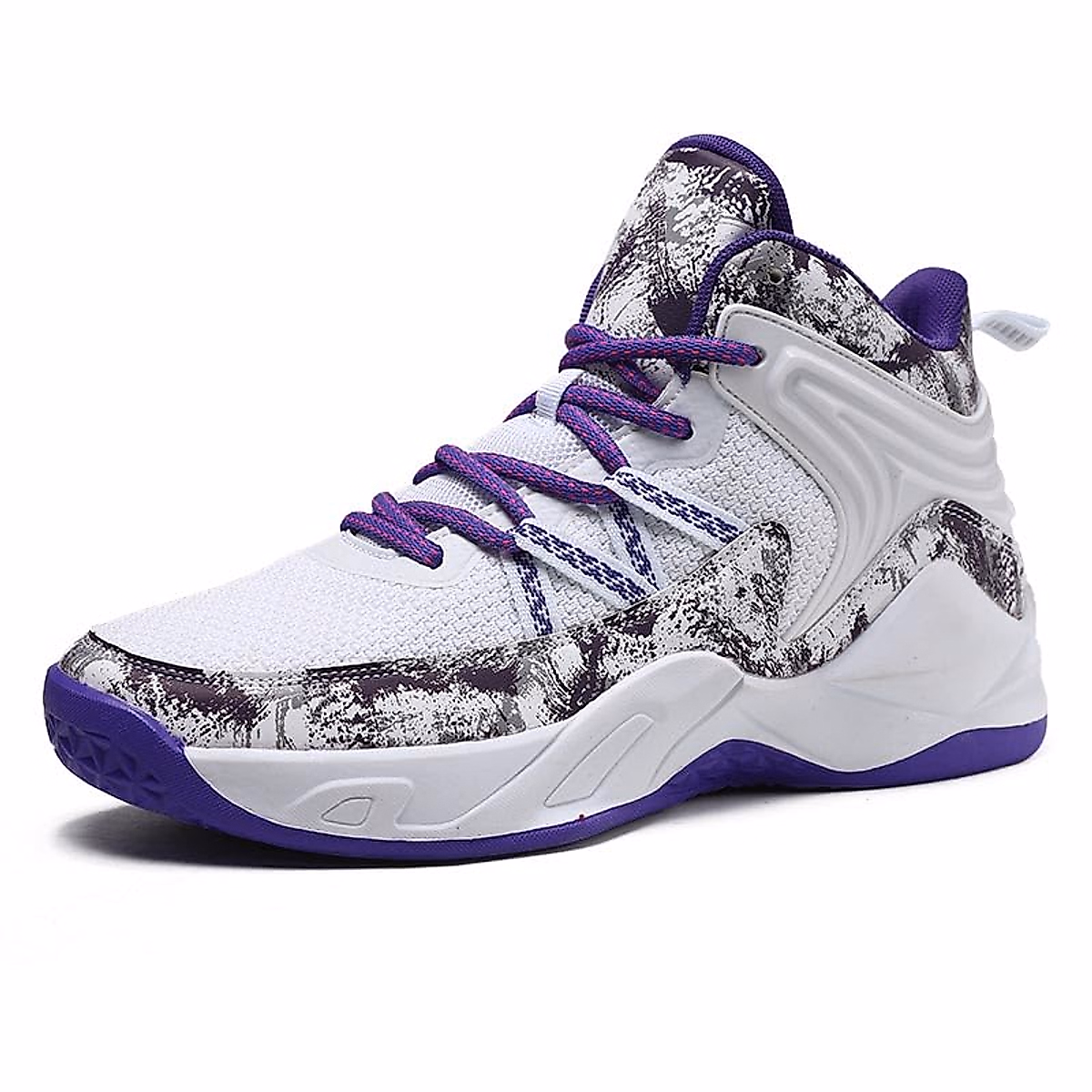 CJSPORX Men Women Basketball Shoes Breathable Non Slip Outdoor Fashion Sneakers White Purple Size 6
