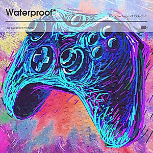 Colorful Retro Gamepad Waterproof Antiwrinkle Tablecloths Abstract Watercolor Video Game Gamer Tie Dye Design for Dining Table, Buffet Parties and Camping 70x70in