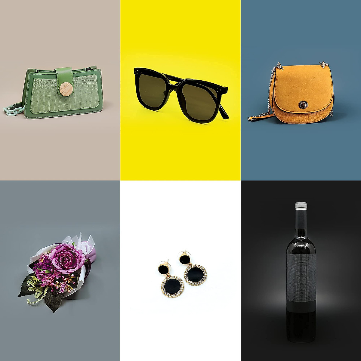 ORANGEMONKIE 29x15 inch, Extra Backdrop Set 6 Color/Yellow,Gray,White,Beige,Dusty Blue,Black (Photography Background Collapsible Backdrop for Photo Shooting Mini Studio Box)