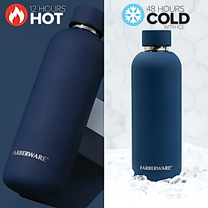 Farberware Stainless Steel Water Bottle, 48 Hrs Cold, 12 Hrs Hot, Double Wall Insulated, Leakproof Sweat Free Design (16oz, Blue)