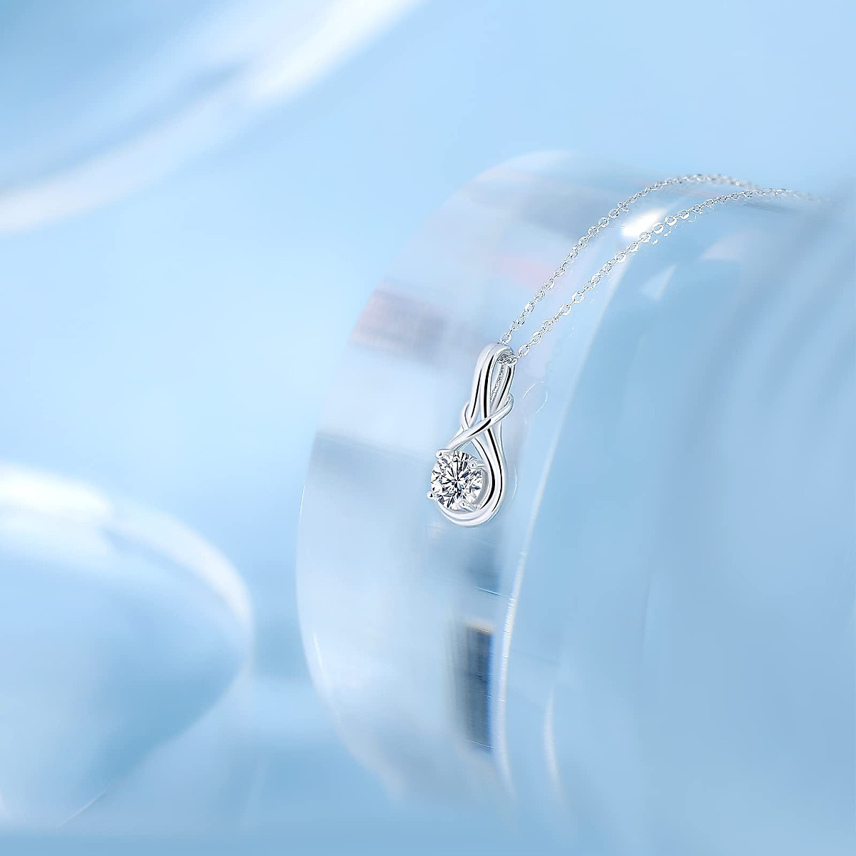 Sterling Silver Moissanite Pendant Necklace:1 Carat Round Cut Moissanite Solitaire Diamond Necklace with White Gold Plated Chain - Trendy Infinity Knot Gem Jewelry for Women