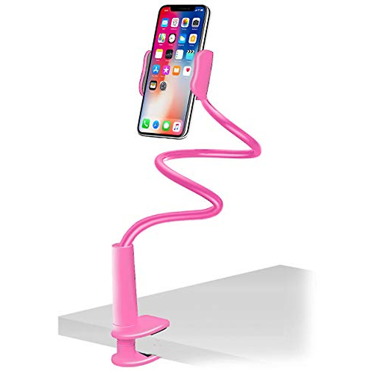 Aduro Phone Holder for Desk Gooseneck Bed Mount Cell Phone Stand Clamp with Adjustable Arm Compatible with All iPhone Galaxy Pink