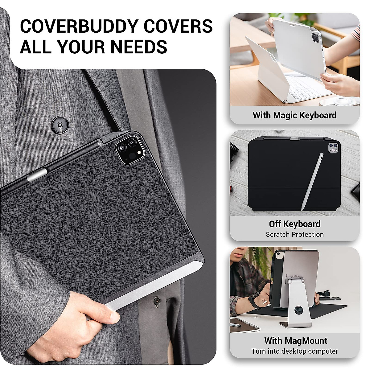 SwitchEasy CoverBuddy 12.9" Case for iPad Pro 2021-2022 with Pencil Holder (5-6 Gen) - Compatible with Magic Keyboard, Smart Keyboard Folio (Keyboard, Stand & Trackpad are Not Included) - White