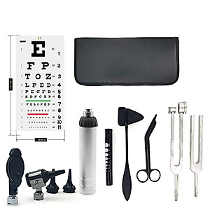 SURGICAL ONLINE Tactical Black - Set of Multi Purpose Diagnostic kit for Neurological, EMT and Eye EXAM, Reflex Percussion Taylor Hammer + Penlight + Tuning Fork C 128 C 512 + Bandage Scissors 5.5"
