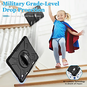 Case for iPad 10th Generation 2022: Military Grade Silicone Protective Cover for iPad 10th Gen 10.9 Inch W/Screen Protector- 360° Rotatable Stand- Shoulder Strap- Handle Pencil Holder Black