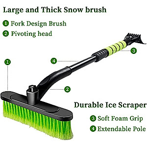 Ice Scraper for Car Windshield, SEAAES Extendable Snow Brush Remover with Foam Grip for Car Auto SUV Truck Windows