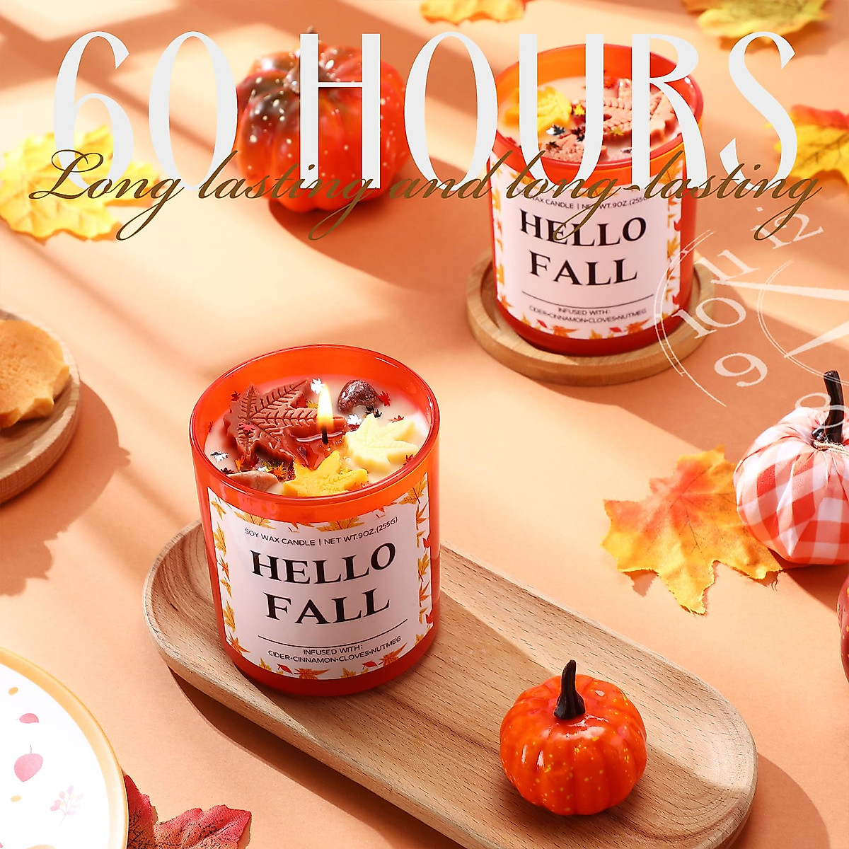 Conelist 2 Pcs Fall Candles 9 oz Hello Fall Candle Fall Scented Candles Autumn Scented Soy Candles Gifts Fall Decorations for Women Home Fall Decor