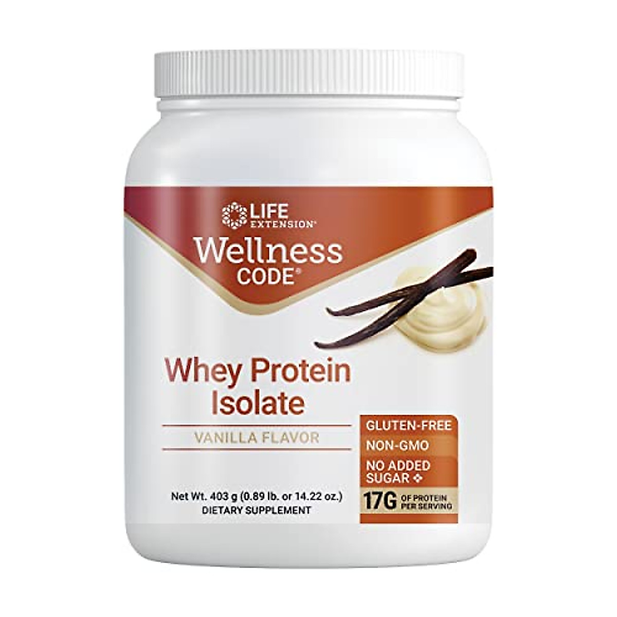 Life Extension Wellness Code Whey Protein Isolate – Vanilla Protein Powder for Muscle Growth & Immune Health - Fitness Supplements - Gluten-Free, Non-GMO, Sugar Free – 14.22 oz (20 Servings)