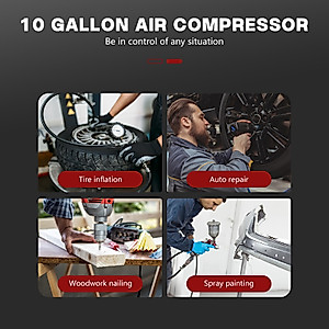 10 Gallon Ultra Quiet Air Compressor, 2HP 3.45 CFM@ 115PSI Oil-Free Air Compressor Tank, 110V/60hz, 70dB Air Compressor for Car Repair, Spray Painting, Woodwork Nailing