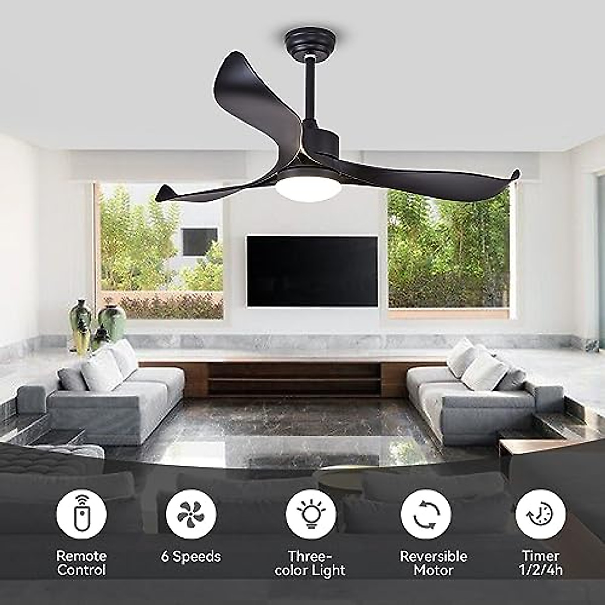 MOBECK 52'' Black Modern Ceiling Fans with Lights and Remote, Indoor Outdoor DC Motor Ceiling Fans with Lights LED for Living Room, Kitchen, Patio, Farmhouse, Bedroom, Gazebo