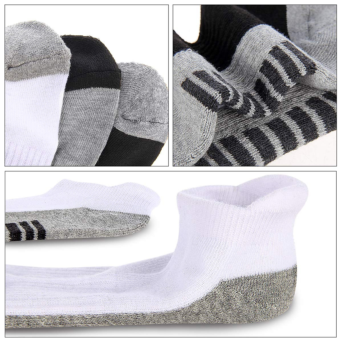 eallco Mens Ankle Socks Low Cut Athletic Cushioned Running Tab Socks 6 Pack