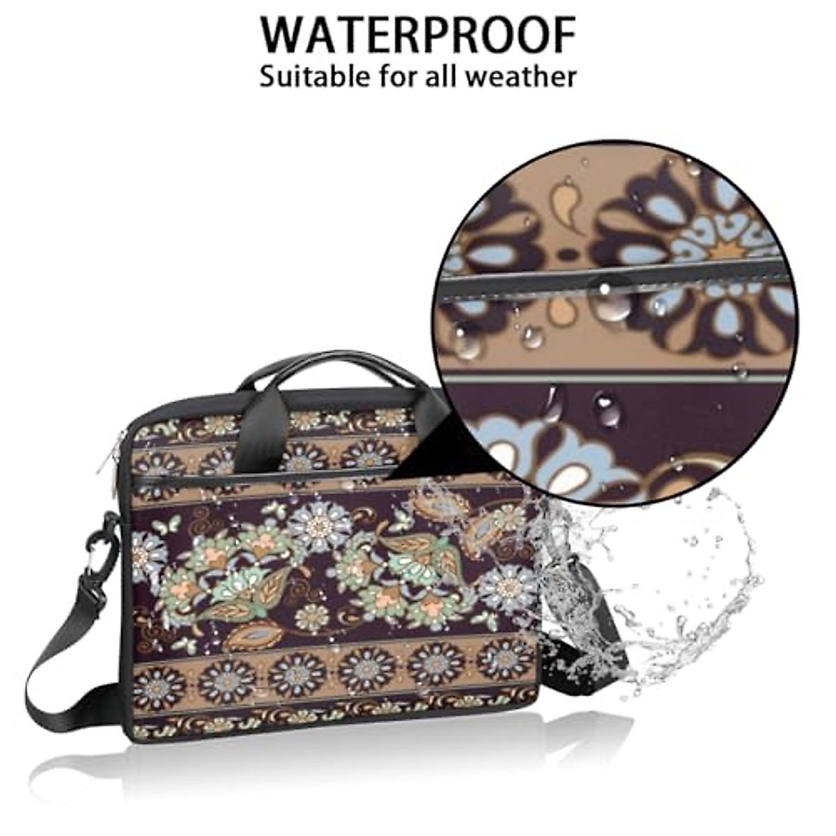 Elegant Embroidery Laptop Computer Bag Waterproof Shoulder Messenger Bag 13-15 inch Durable Laptop Tote Bag with Shoulder Strap Handle Lightweight Crossbody Briefcase