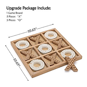 NIKKY HOME Tic Tac Toe Game Coffee Table Decor, 10.6 Inch Rustic Wooden Board, Wood & White