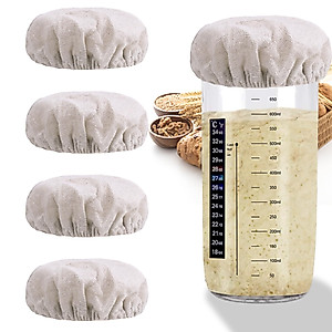 Vodolo 100% Cotton Sourdough Jar Cover,5 PCS Reusable Sourdough Bread Proofing Starter Jar Cloth Covers for Most Glass Mason Sour Dough Crock