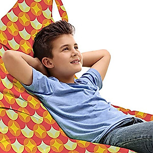 Ambesonne Colorful Lounger Chair Bag, Abstract Illustration Recurring Circles and Stars in Geometric Design, High Capacity Storage with Handle Container, Lounger Size, Pale Yellow and Orange