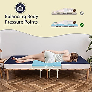 MAXYOYO Foldable Mattress, Memory Foam Trifold Mattress Camping Mattress 4 Inch, Portable Floor Mattress Folding Bed with Washable Cover Cot Folding Mattress for Travel, Van, Guest, Navy, 32x75 Inch