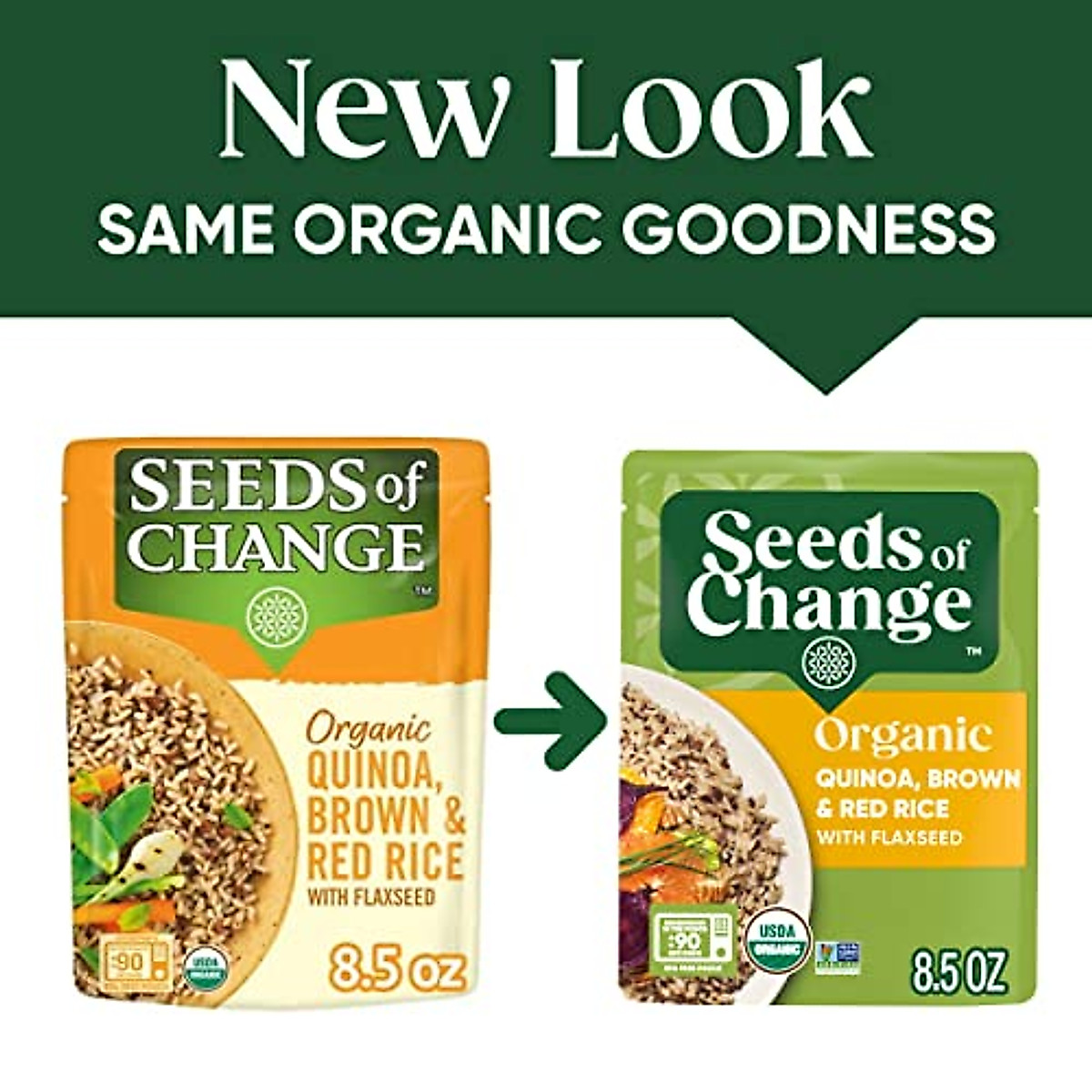 SEEDS OF CHANGE Organic Quinoa, Brown & Red Rice with Flaxseed, Microwaveable Ready to Heat, 8.5 Ounces (Pack of 6)