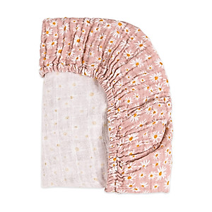 Babyletto 100% Organic Cotton All-Stages Midi Crib Sheet, GOTS-Certified, Fitted 360°, Ultra-Soft and Breathable Muslin - Daisy