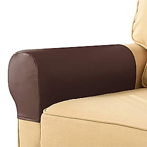 EIVMAX Set of 2 Waterproof PU Leather Stretch Armrest Covers for Chairs and Sofas Armchair Slipcover for Recliner Sofa Anti-Slip Washable Red Wine Sofa Arm Covers Protector (Red Wine)