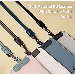 EKAX Adjustable Nylon Strap with PU Leather Clip, Universal Cell Phone Lanyard, Neck Hanging & Crossbody Strap, for Most Smartphone Cases, Keys & Work Permit, Easy Clip On & Off (Pink)