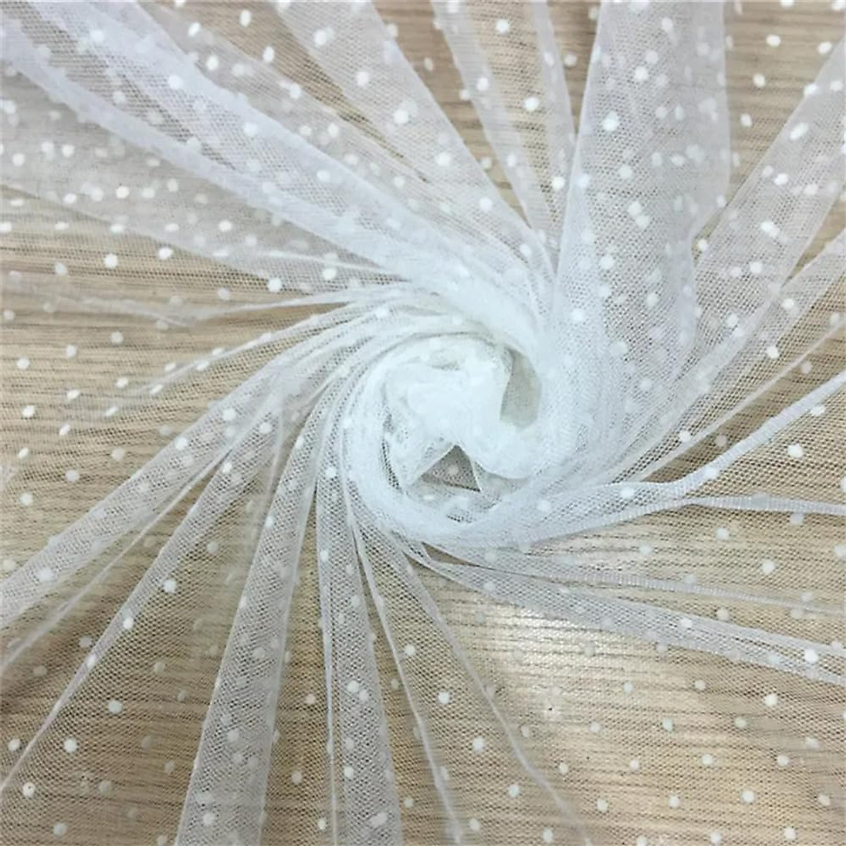 59 Inch White Polka Dot Tulle Spotted Mesh Soft Stretch Fabric Suitable for DIY Handmade Doll Butterfly Wedding Veil Costume Dress Craft Sewing (White, 1 Yard)