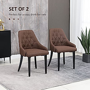 HOMCOM Modern Dining Chairs Set of 2, Button Tufted High Back Accent Chairs with Upholstered Seat, Steel Legs for Living Room, Kitchen, Study, Brown