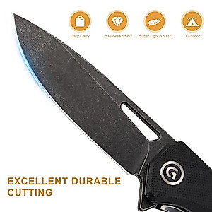 GVDV 9Cr18Mov Stainless Steel Pocket Knife with Ball Bearing Flipper, 3” Blade EDC Folding Knife for Hunting Camping Fishing, Gifts for Men Women, Medium (Black)