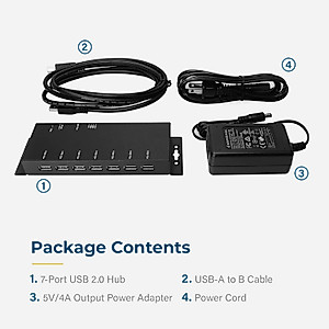 Metal 7-Port USB 2.0 Powered Hub for PC-MAC with Power Adapter
