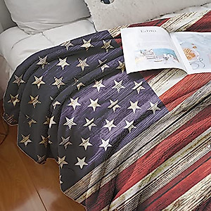 Reunbmq Super Soft Flannel Fleece Throw Blanket, Lightweight Sherpa Blankets Comfortable Bed Throws 3D Printed Blanket for Couch/Chair/Sofa/Bed/Dorm/Bedroom/Home (Wood Plank American Us Flag)