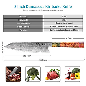 XT XITUO Kiritsuke Chef Knife,8 inch kitchen Knives Japanese VG10 Steel Damascus Kitchen Meat Sushi Cutting Cleaver Knife w/octagon Wood handle Gift Box (8-Inch Kiritsuke Knife)…