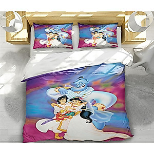 PONNYC Magic Lamp Jasmine Princess Duvet Cover Soft 3D Printed Bedding Set with Comforter Cover 3 Piece Set Includes 2 Pillowcases and 1 Duvet Cover Machine Washable (02,Full (79"x90"))