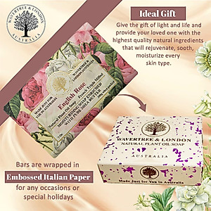 Wavertree & London English Rose Scented Natural Soap (2 Bars), 7oz Moisturizing French Triple Milled Soap Bars enriched with shea butter - Pure Plant Oil Bath & Body Soap for All Skin Types