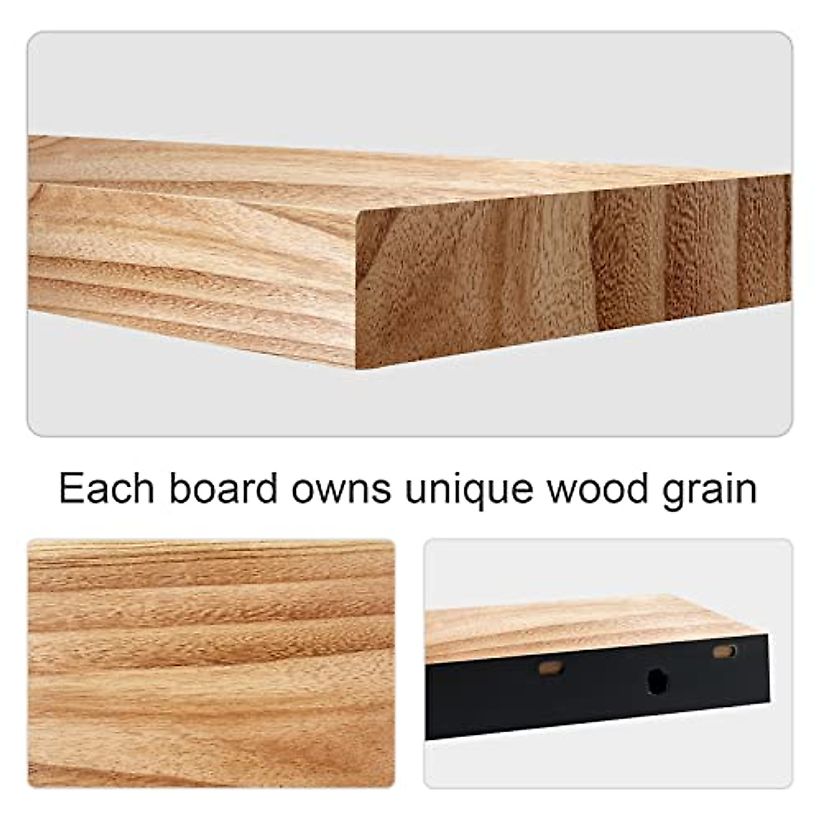 jmaisiu Floating Shelves, Set of 2 Wall Shelves with Invisible Brackets, 19.7Inch Natural Wooden Shelves for Wall Decor, Hanging Storage Shelves for Bedroom Kitchen Bathroom Living Room Decoration