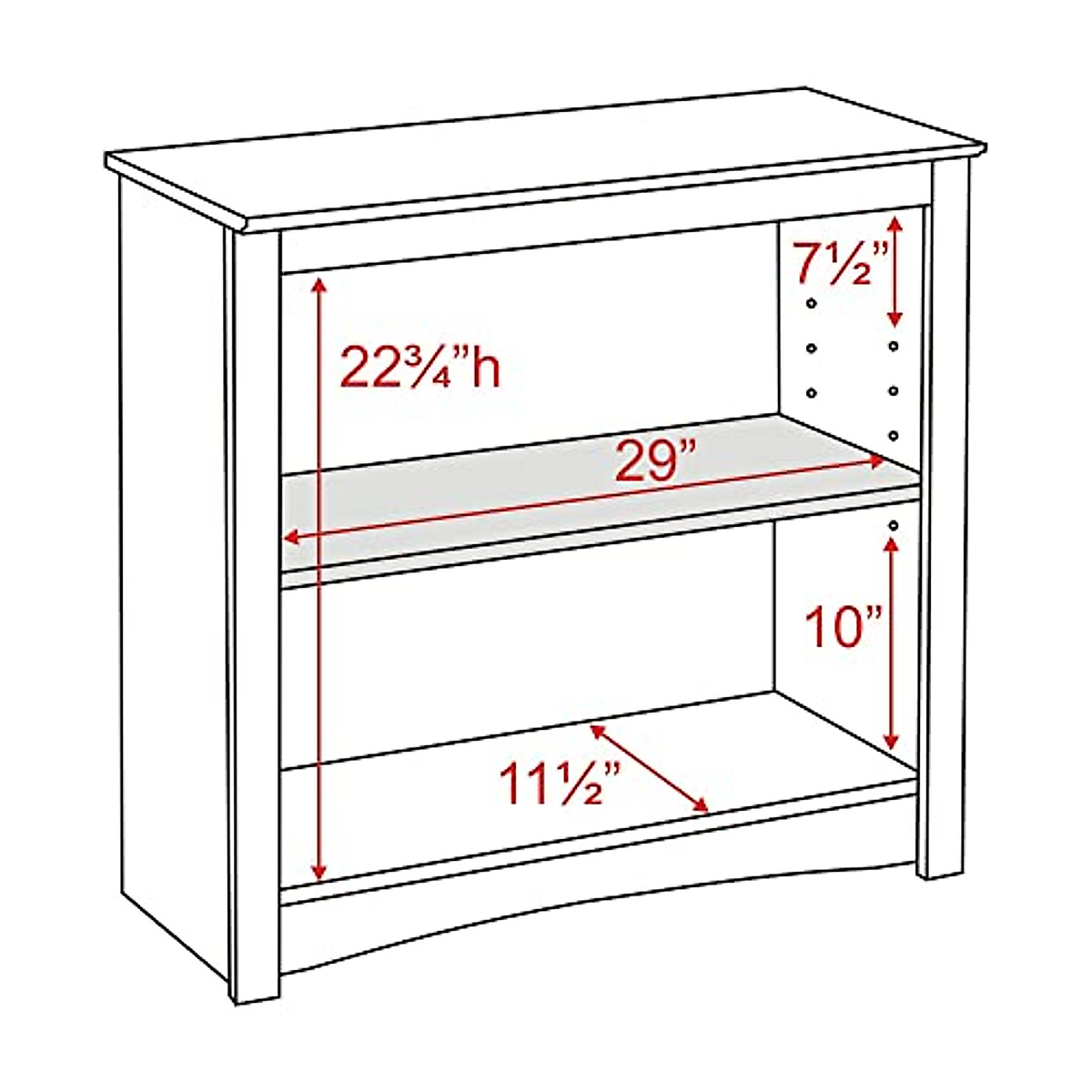 Prepac Sonoma 2-Tier Bookcase 29"H with 1 Adjustable Shelf, White Storage Cabinet, Modern Display Cabinet, Bookshelf with Storage Shelves for Home Office, Living Room, Bedroom Organizer