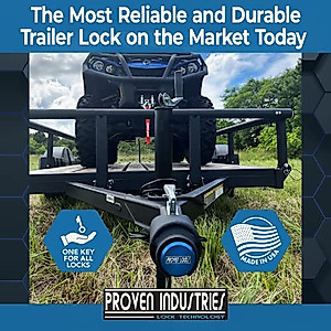 Proven Industries Model 2178 Trailer Lock, Fits 2-Inch Trailer Couplers, Secures Safety Chains, Made in The USA, (Blue)