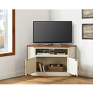 Martin Svensson Home Rustic Solid Wood Corner TV Stand, Antique White and Honey Tobacco