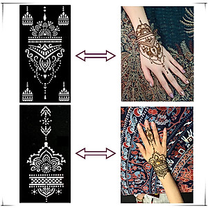 QSTOHENA Henna Tattoo Stencils kit, 12 Sheets Temporary Tattoo Stickers for Women Girls Indian Arabian Reusable Hand Tattoo Templates